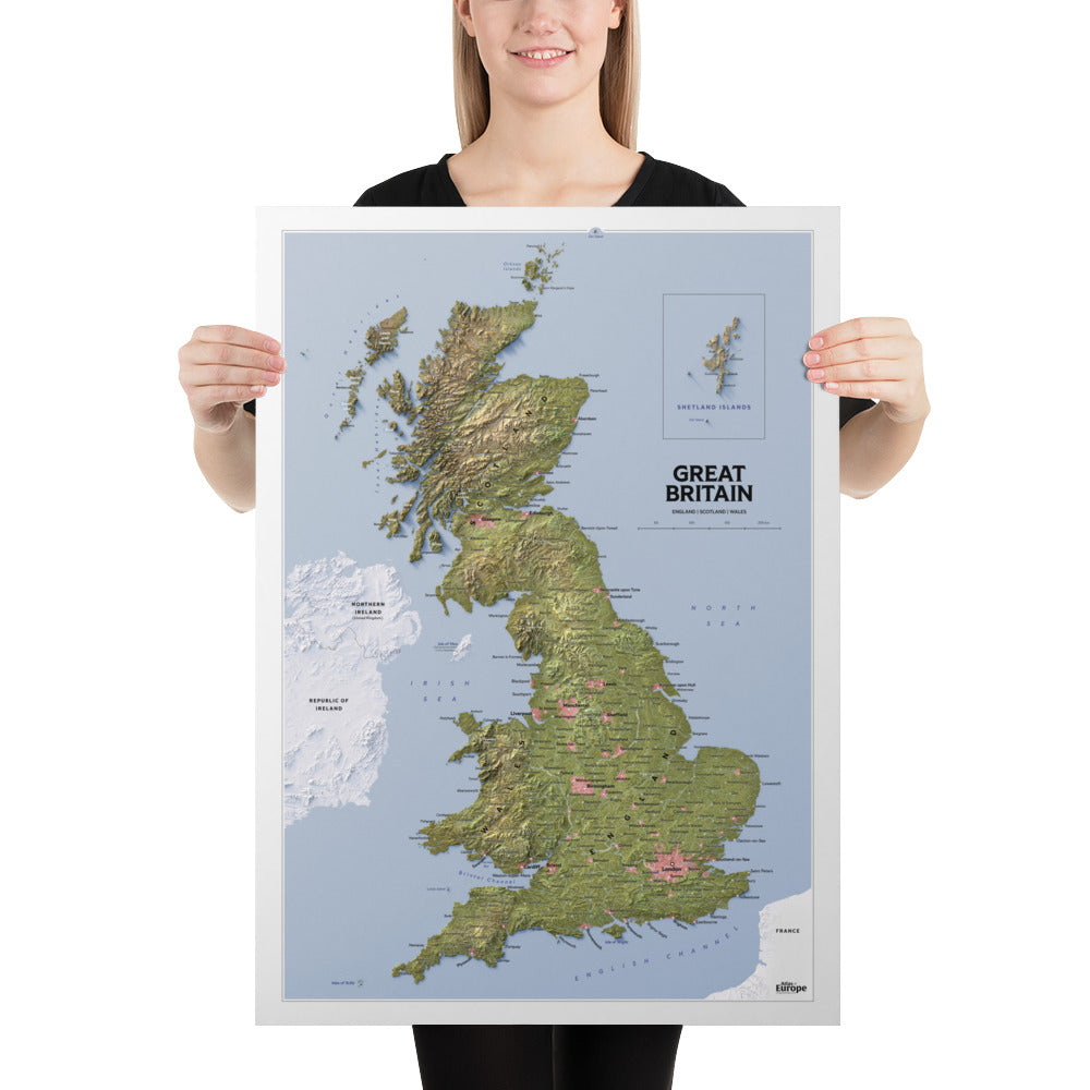 Shaded Relief Map of Great Britain (50x70 cm) – VeryGoodMaps