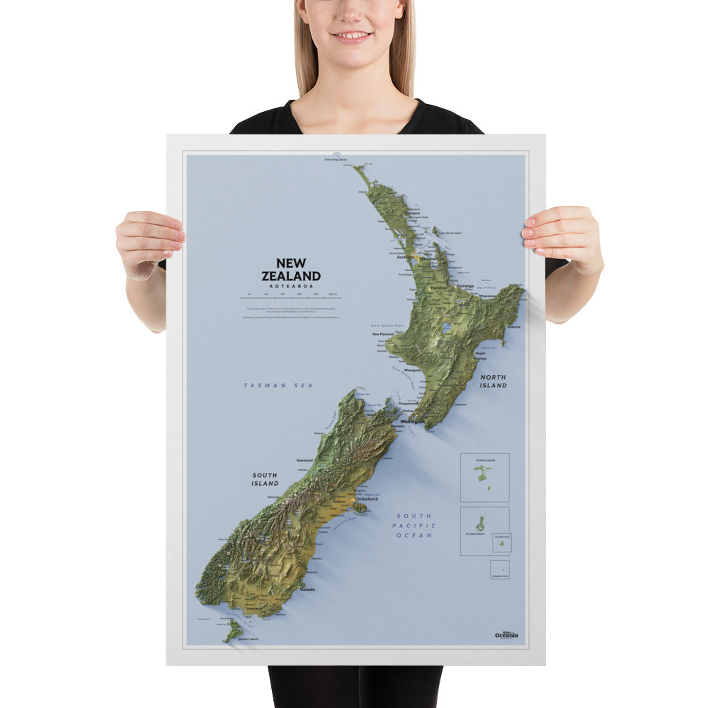 Shaded relief map of New Zealand (50x70 cm) – VeryGoodMaps