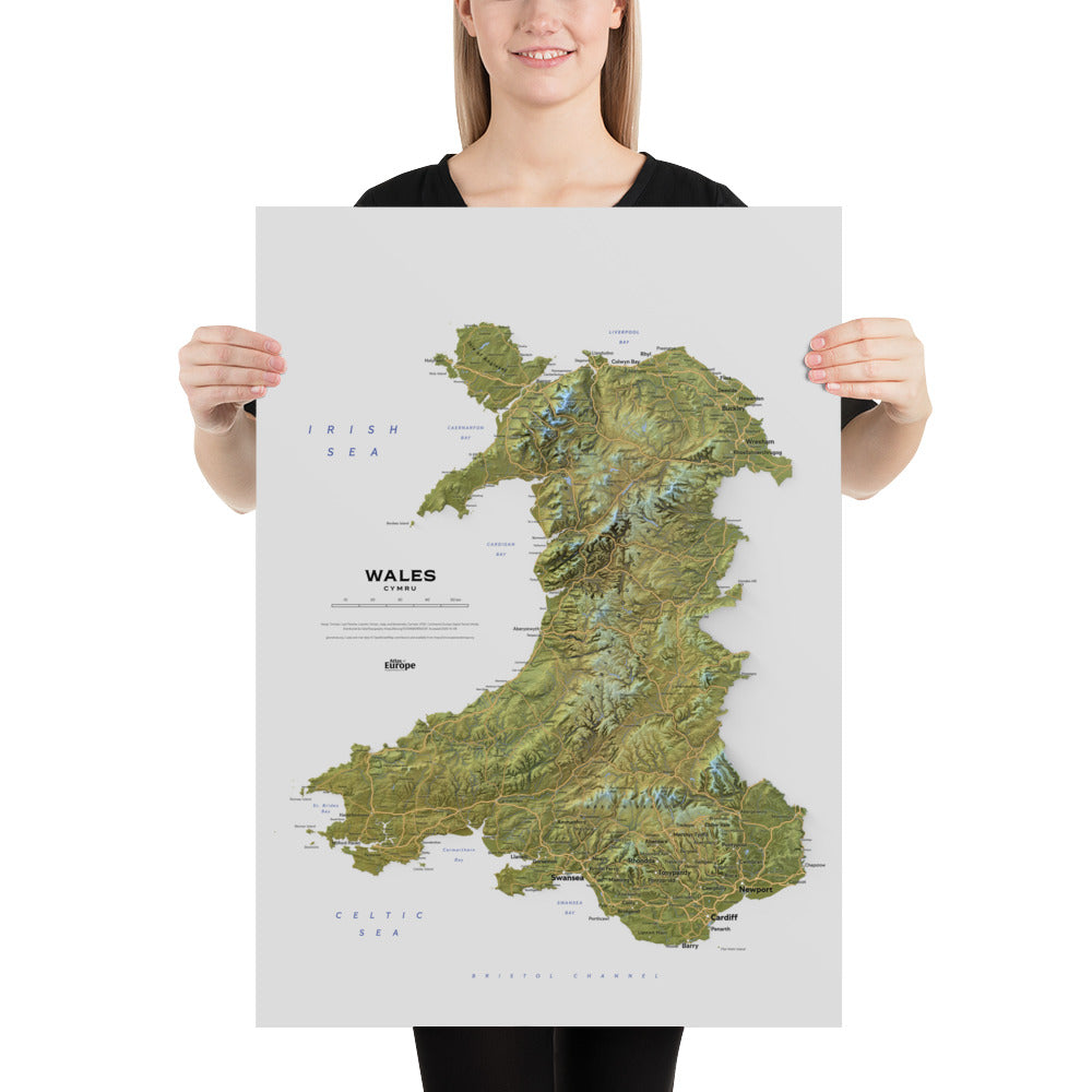 Shaded relief map of Wales (50x70 cm) – VeryGoodMaps