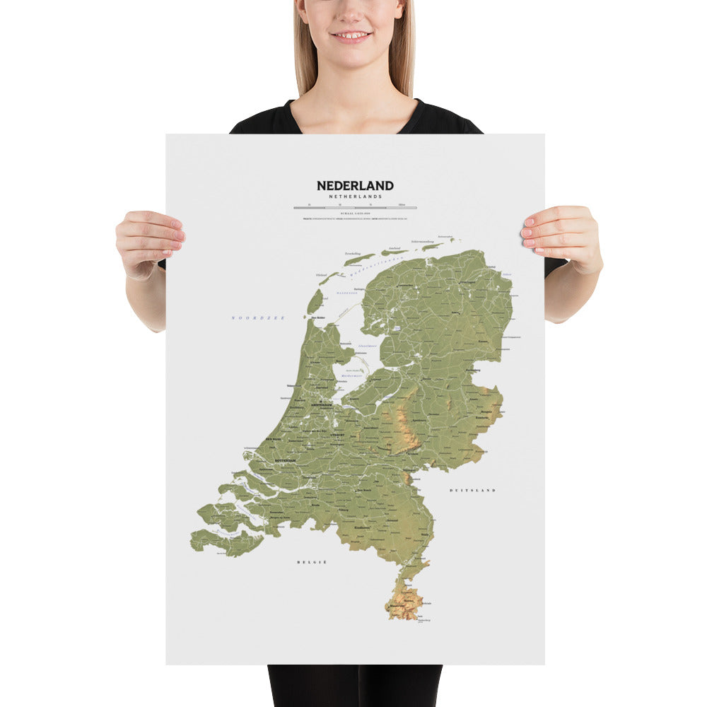 Shaded relief map of the Netherlands (50x70 cm) – VeryGoodMaps